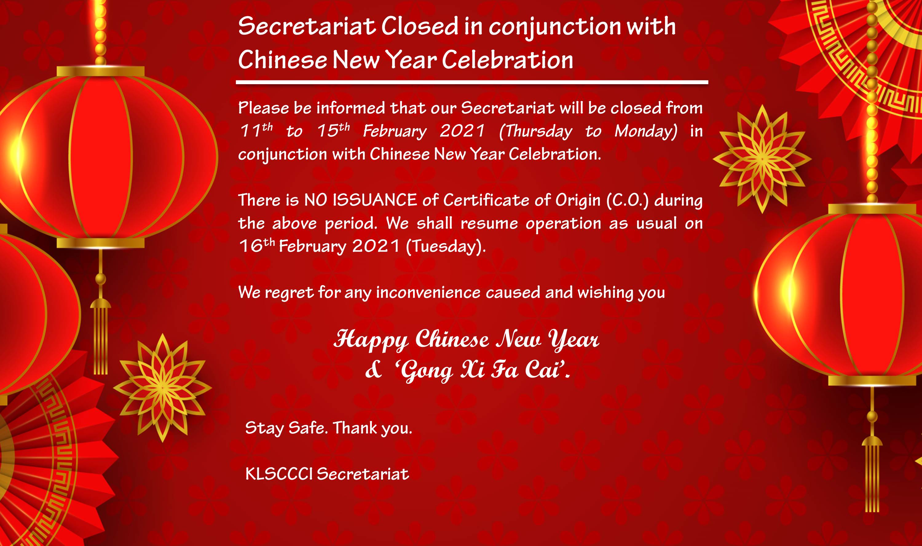 Secretariat Closed in conjunction with Chinese New Year Celebration ...